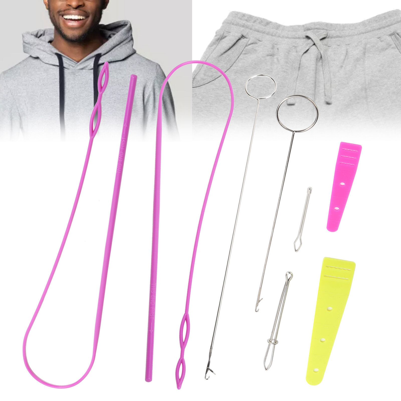 9Pcs DIY Drawstring Threader Set Sewing Loop Turner Hook and Tweezers Home Tool — фото 1