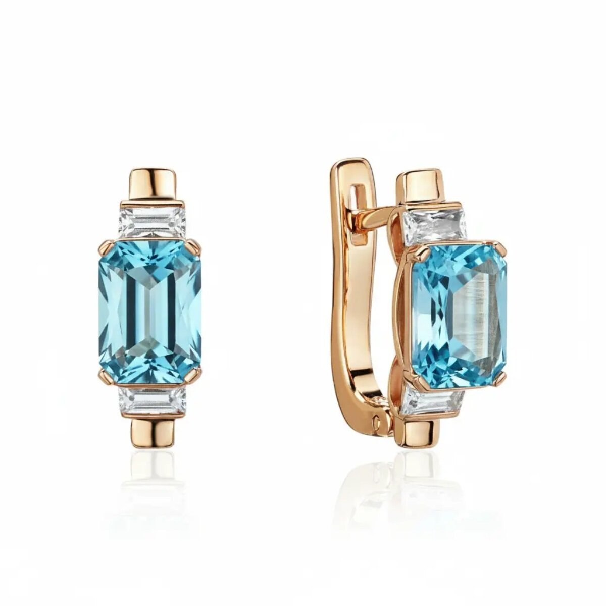 Серьги, красное золото, 585 проба, фианит, топаз