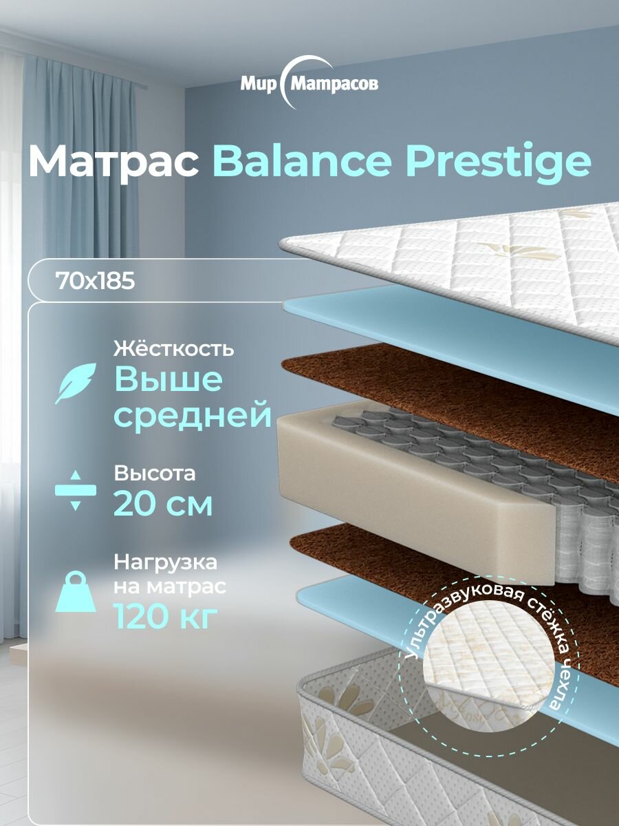Матрас анатомический 70х186 Balance Prestige, Зональный пружинный блок
