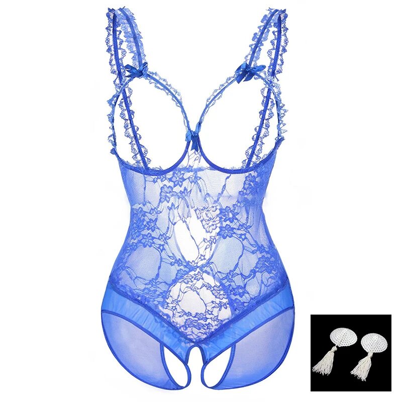 Сексуальный открытый бюстгальтер, кукла в сборе, наклейки на соски, Синий, XXL, Blue and nipple