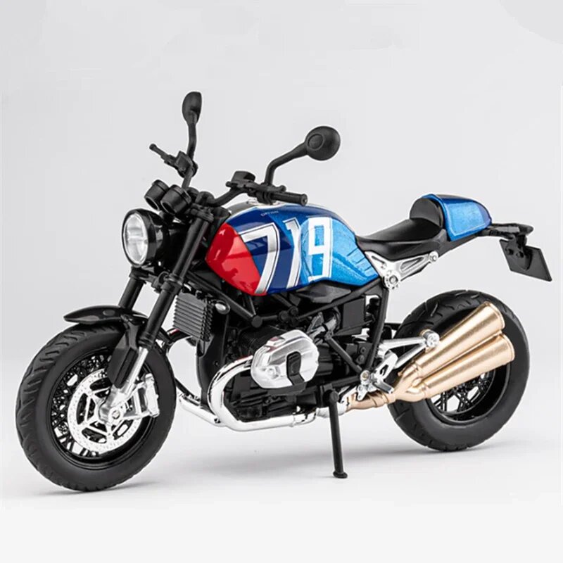 Мотоцикл BMW R nineT 1:12, синий, металл, со звуком и светом