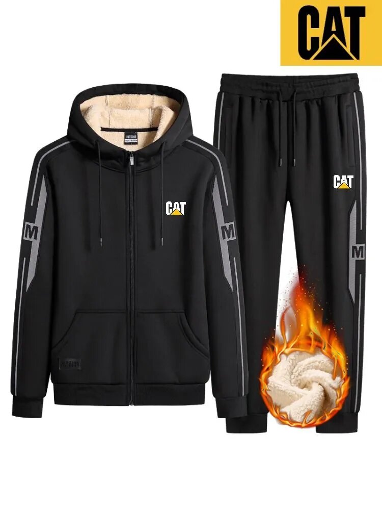 Комплект одежды Caterpillar Спортивный костюм с капюшоном из флиса- утепленный, оверсайз, большой размер, для осени и зимы, size 44-64