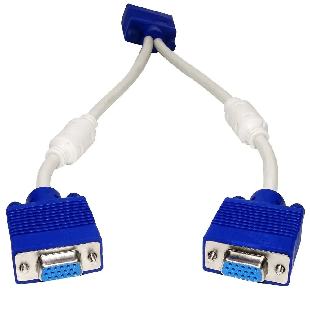 RGB VGA SVGA «папа» на 2, VGA, два гнезда HDB15, удлинительный кабель-разветвитель с сердечником, разъем-адаптер VGA, преобразователь