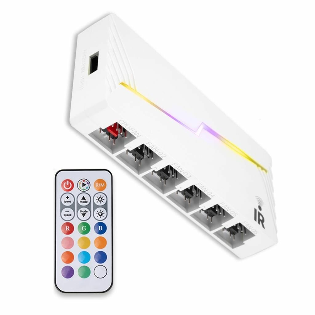 Двухканальный контроллер 12 портов ARGB и PWM для вентиляторов, Белый