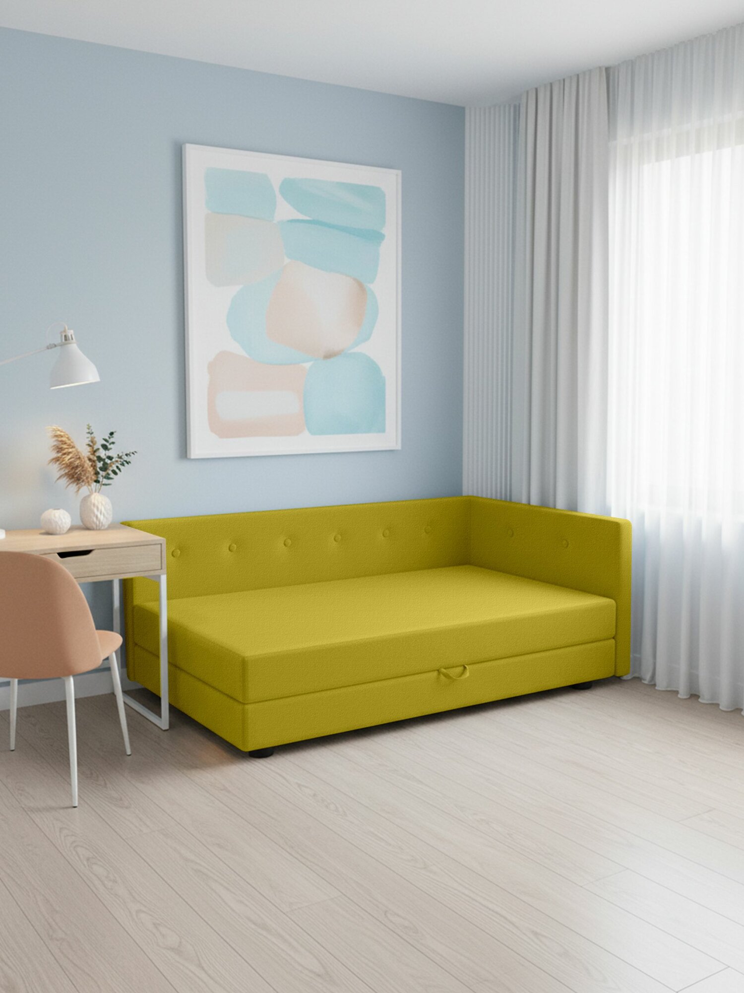 Тахта Лира Справа фокус- мебельная фабрика 100х210х76 см горчичный