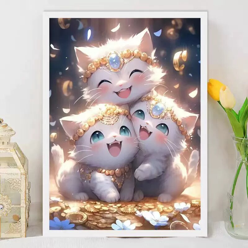 120-штуковой пазл с котом в золотом цвете, 20x25 см с белой рамкой для гостиной