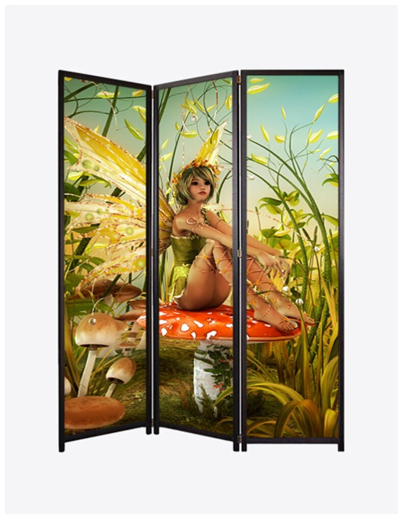 Ширма перегородка складная секционная iDeaLList «Винкс» - 3 створки каркас венге