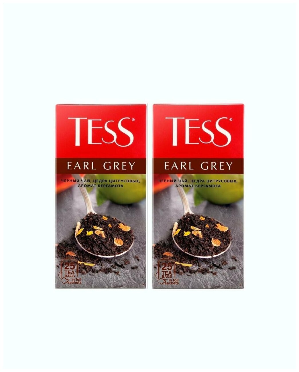 Чай черный Tess "Earl Grey" в пакетиках, 2 упаковки по 25 пакетиков