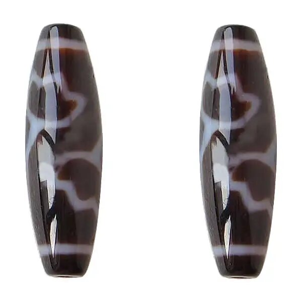 Натуральные тибетские бусины Dzi YYW овальные, лотос, двухцветные, класс AAA, 12x39 мм