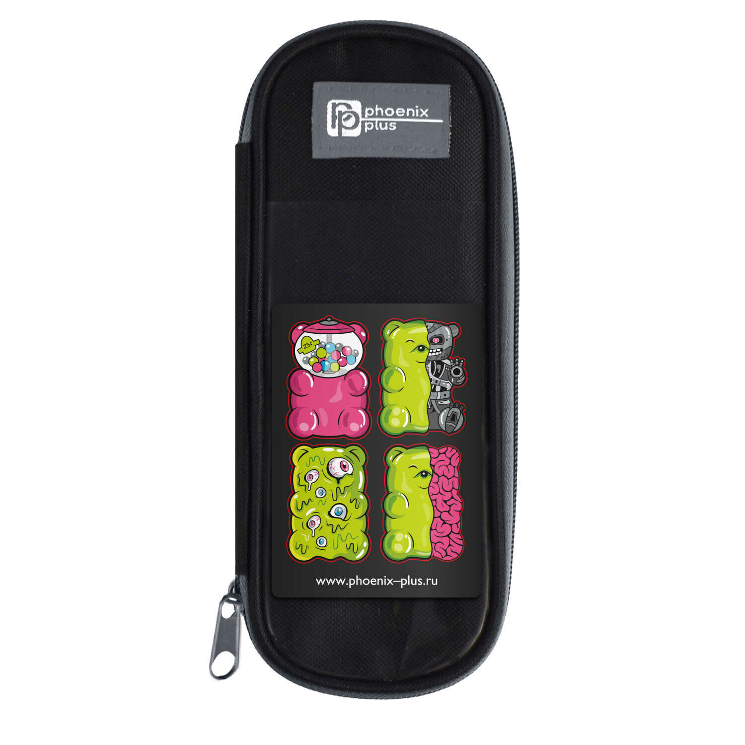 Пенал Феникс+, "Желейные Мишки", овальный, текстиль, 20,5 см х 7,5 см