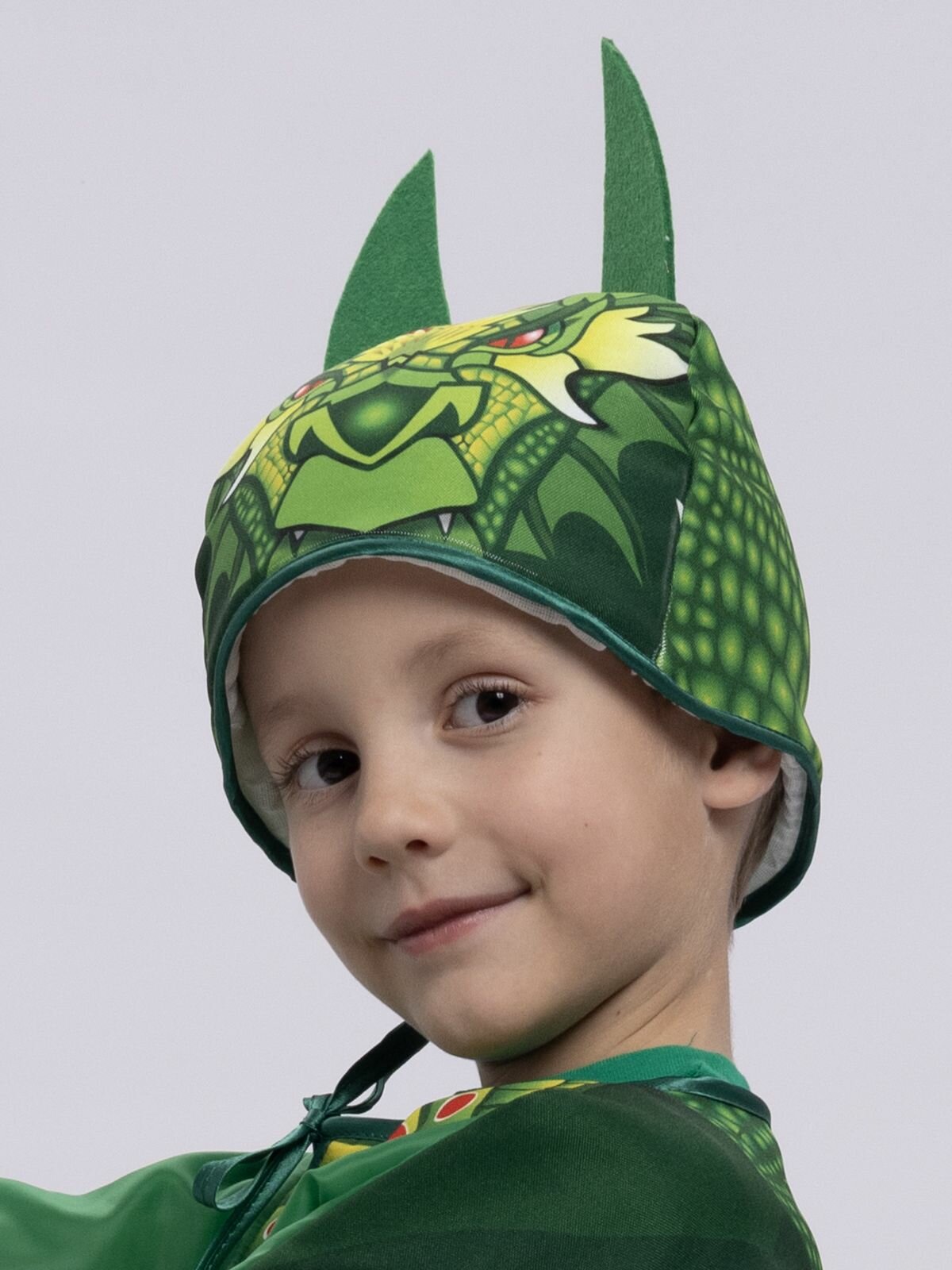 Детская карнавальная шапочка Зеленый Дракон (размер 104-134)