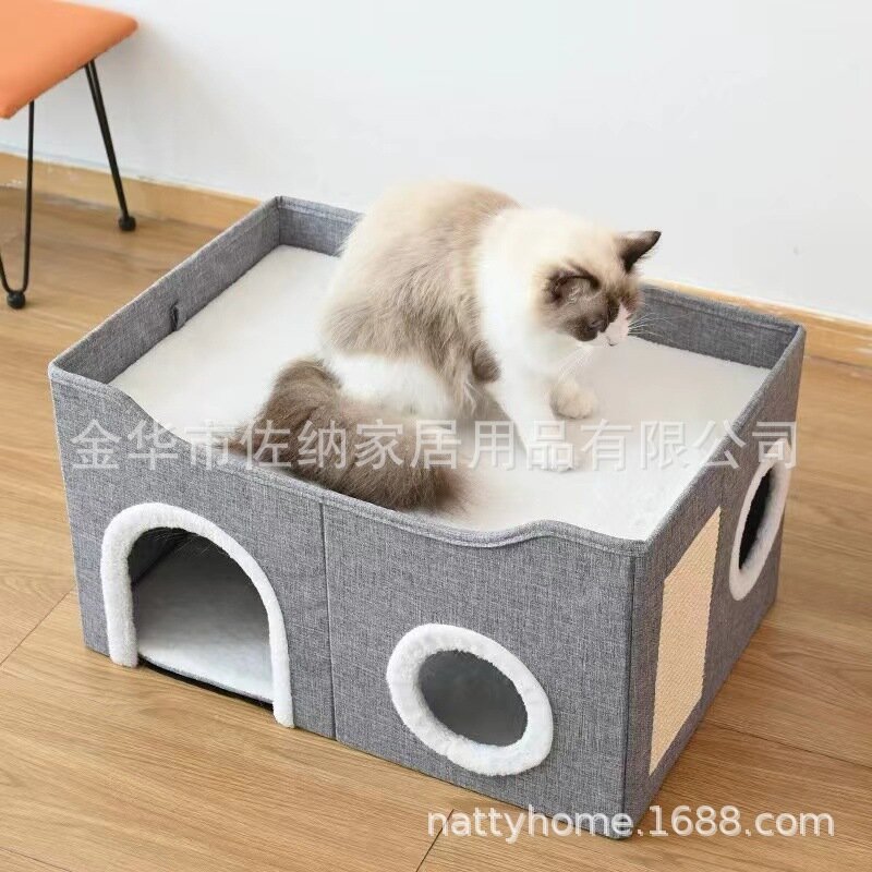 Домик для кошек Natty Four Seasons, сизаль, двухслойный, с когтеточками, 55х40х40 см
