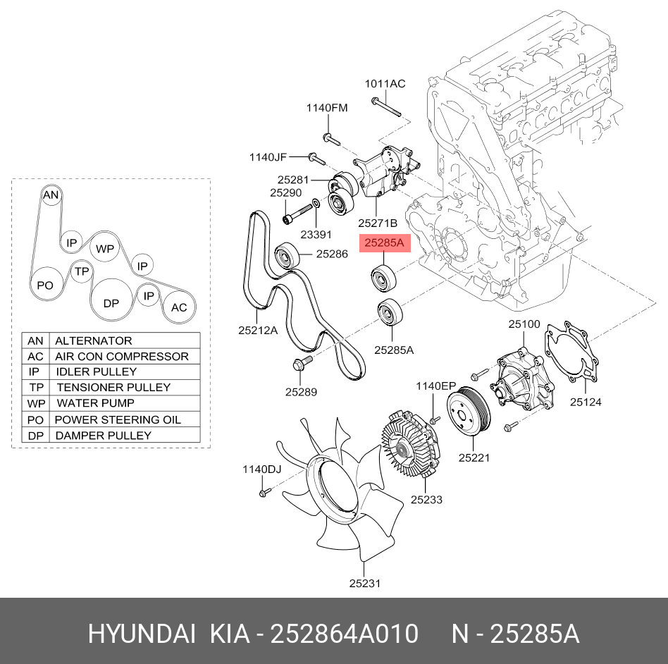 Ролик ГРМ HYUNDAI Starex Hyundai Kia 25286-4A010