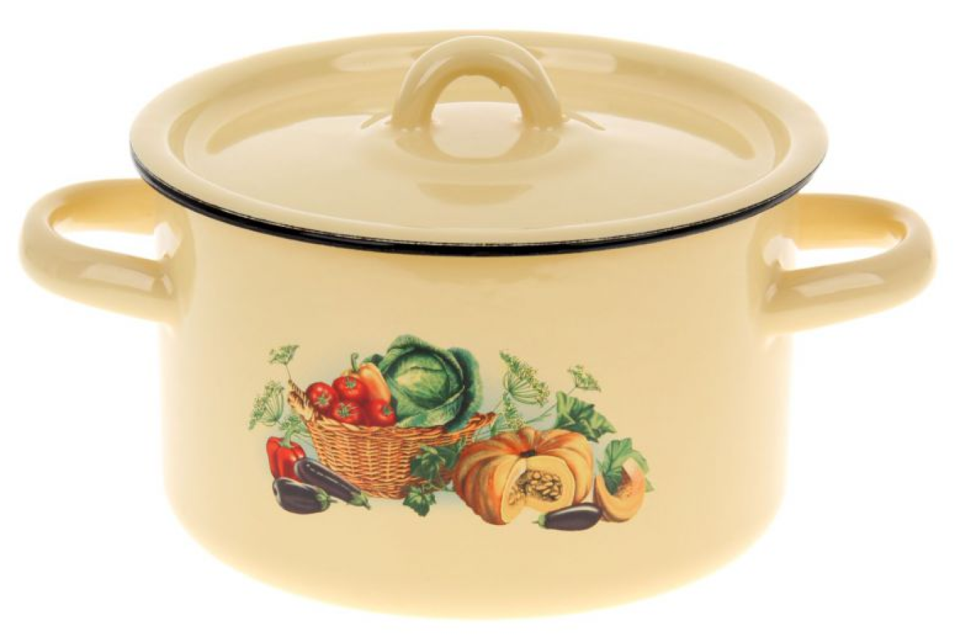 Кастрюля эмалированная СтальЭмаль с крышкой, белого цвета с рисунком, 2.9л / посуда для всех видов плит