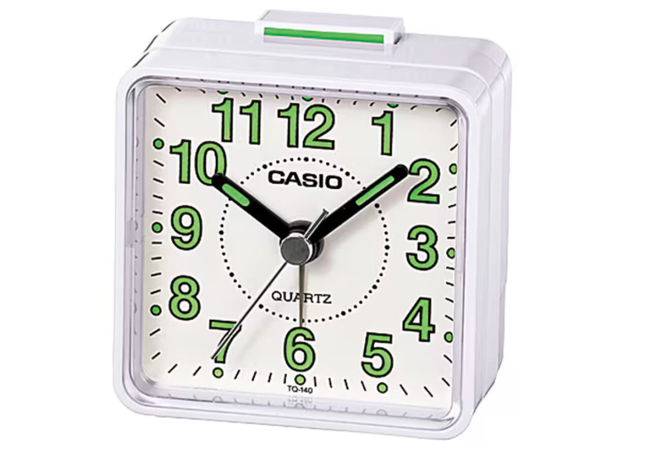 Часы Casio TQ-140-7E, настольные, кварцевые, пластик, белые, зеленые