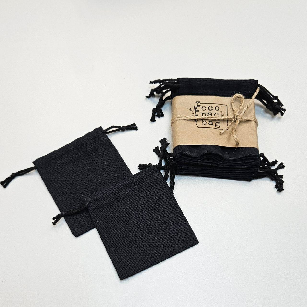 Экомешочки черные из хлопково - льняной ткани, 8*9 см. (10 шт)