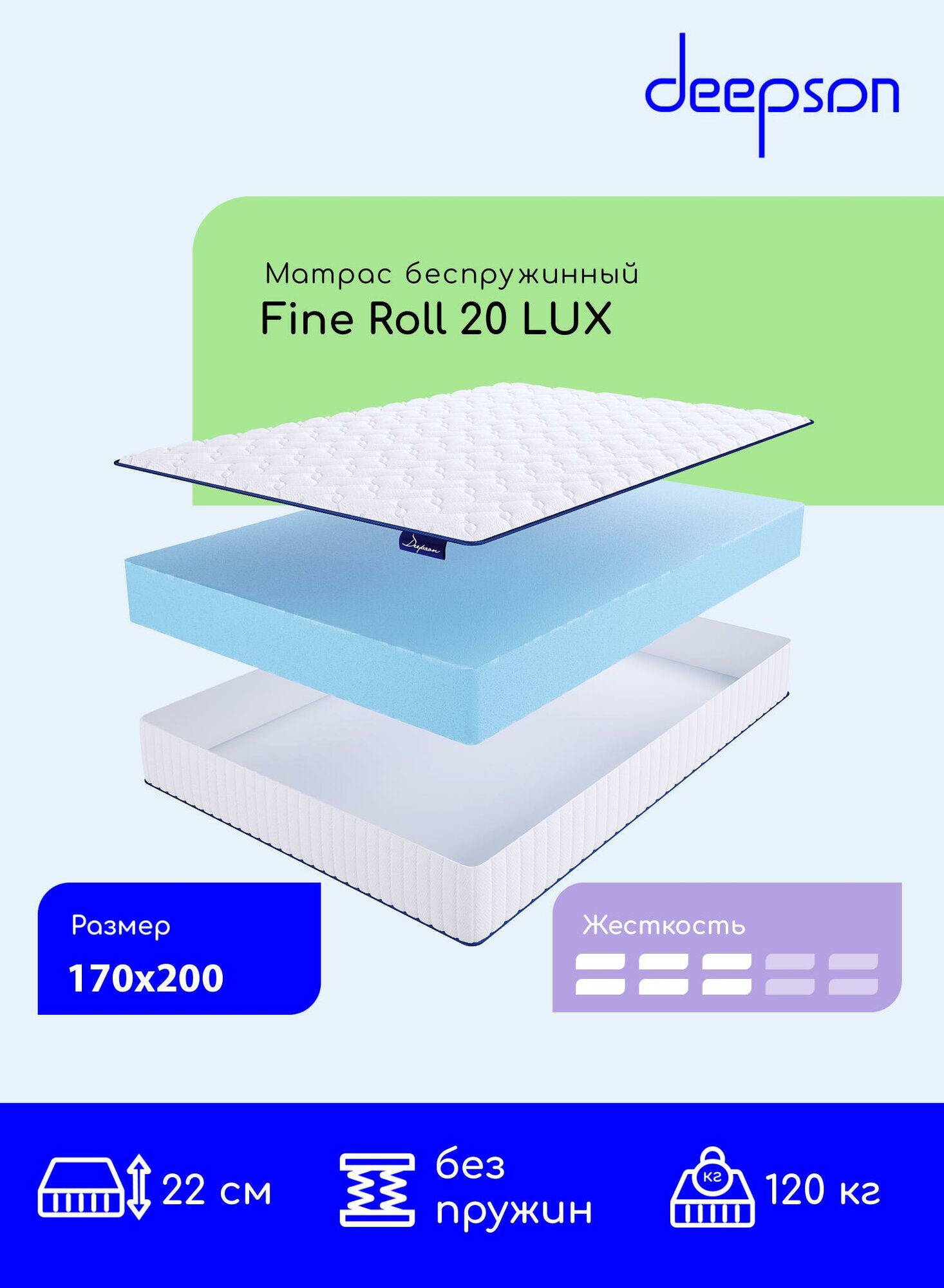 Матрас 170x200 ортопедический буспружинный Fine Roll 20 LUX высота 22 см