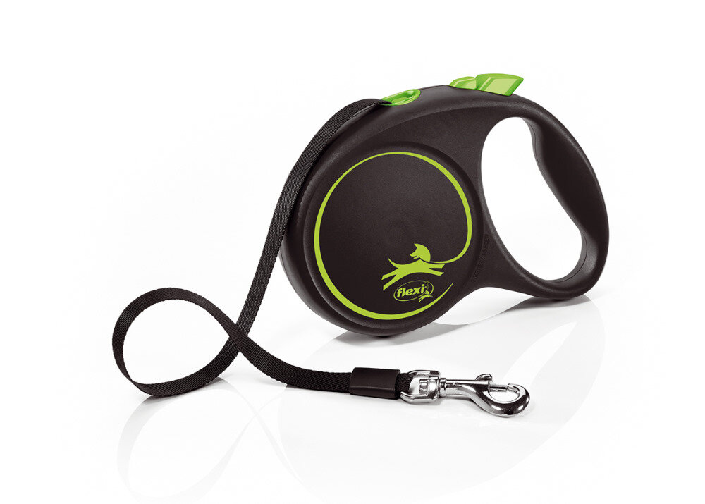 Поводок-рулетка Flexi Black Design tape M 5m 25 kg green