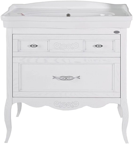 Тумба с раковиной белый серебряная патина 86 см ASB-Woodline Модерн