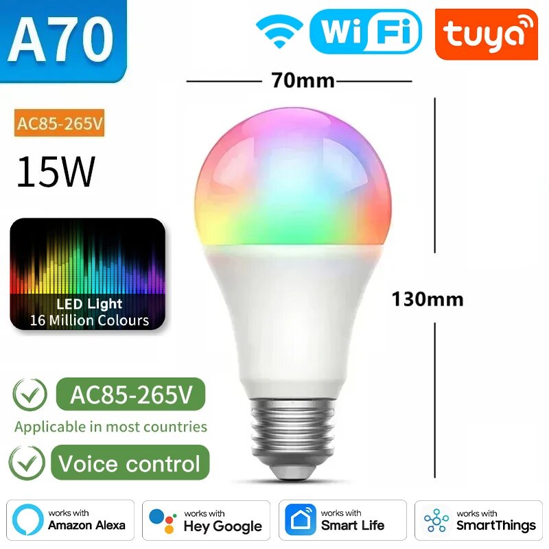 Умная светодиодная лампа TNCE Tuya E27 RGB 15W WIFI 85-265V, 2 Piece Pack