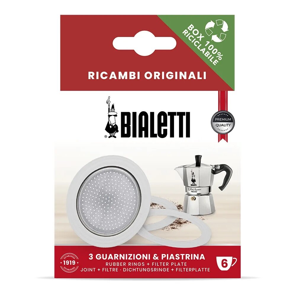 3 уплотнителя + 1 фильтр Bialetti для алюминиевых кофеварок на 6 чашек 0800032/NP