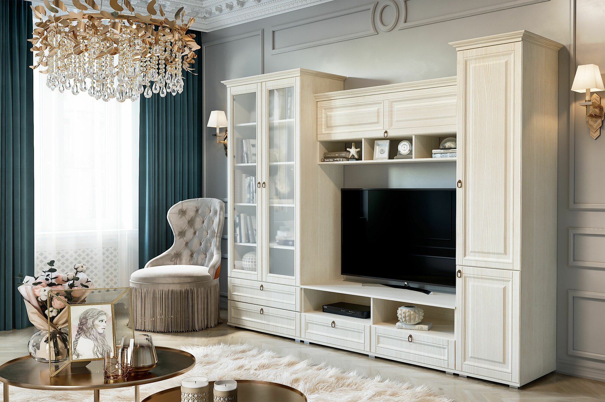 Комплект мебели стенка в гостиную Гостиная Престиж-1 NEW Сандал светлый, сандал светлый