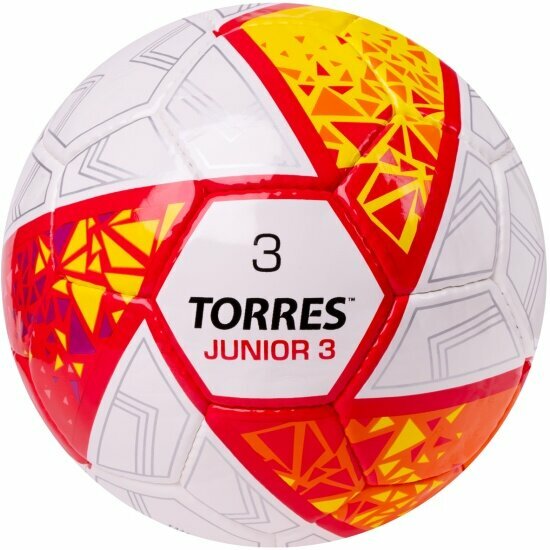 Мяч футбольный Torres Junior-3, F323803, р.3, ПУ, 4 слоя, 32 панели, ручная сшивка, бело-красно-желтый