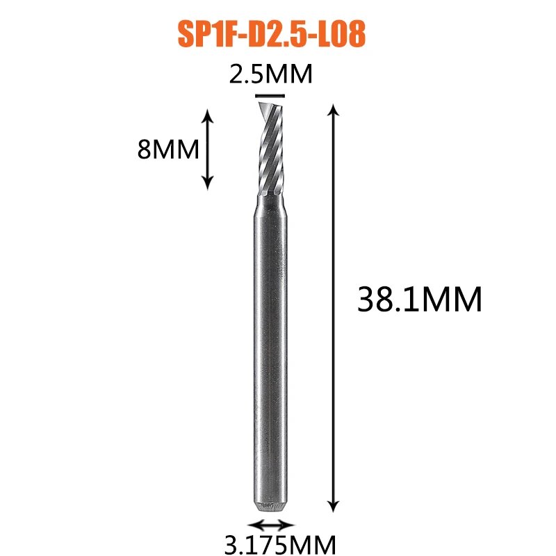 Гравировальный бит SP1F-D2.5-L08, 2.5 мм, 38.1 мм