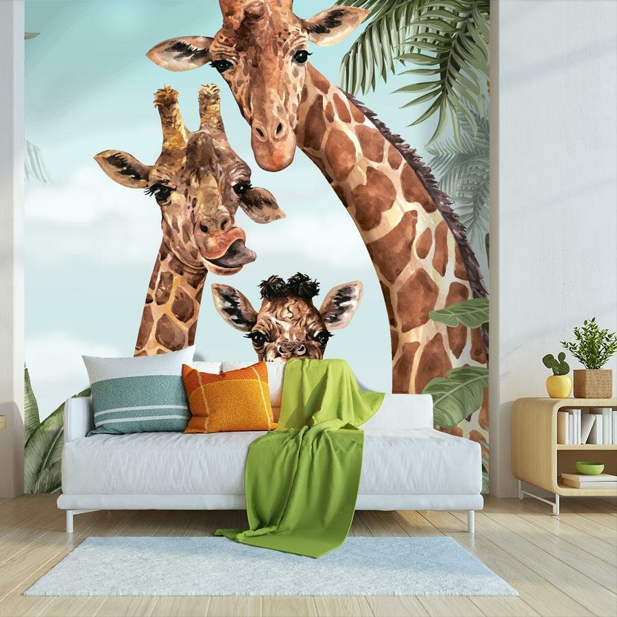 Фотообои Семейство жирафов 14-513-S-Песок 270 x 200 см (ВхШ) Метровые, флизелиновые, влагостойкие обои MasterFresok
