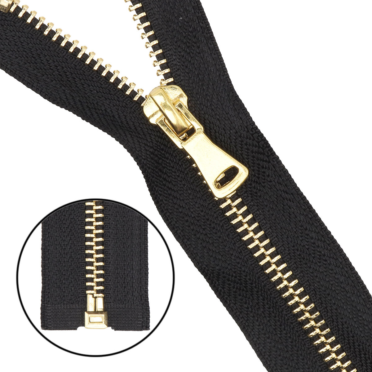 Молнии айрис металлические, тип Т5, 1 замок, 70 см, золото, цвет 580 черный, 5 шт (6535-0145)
