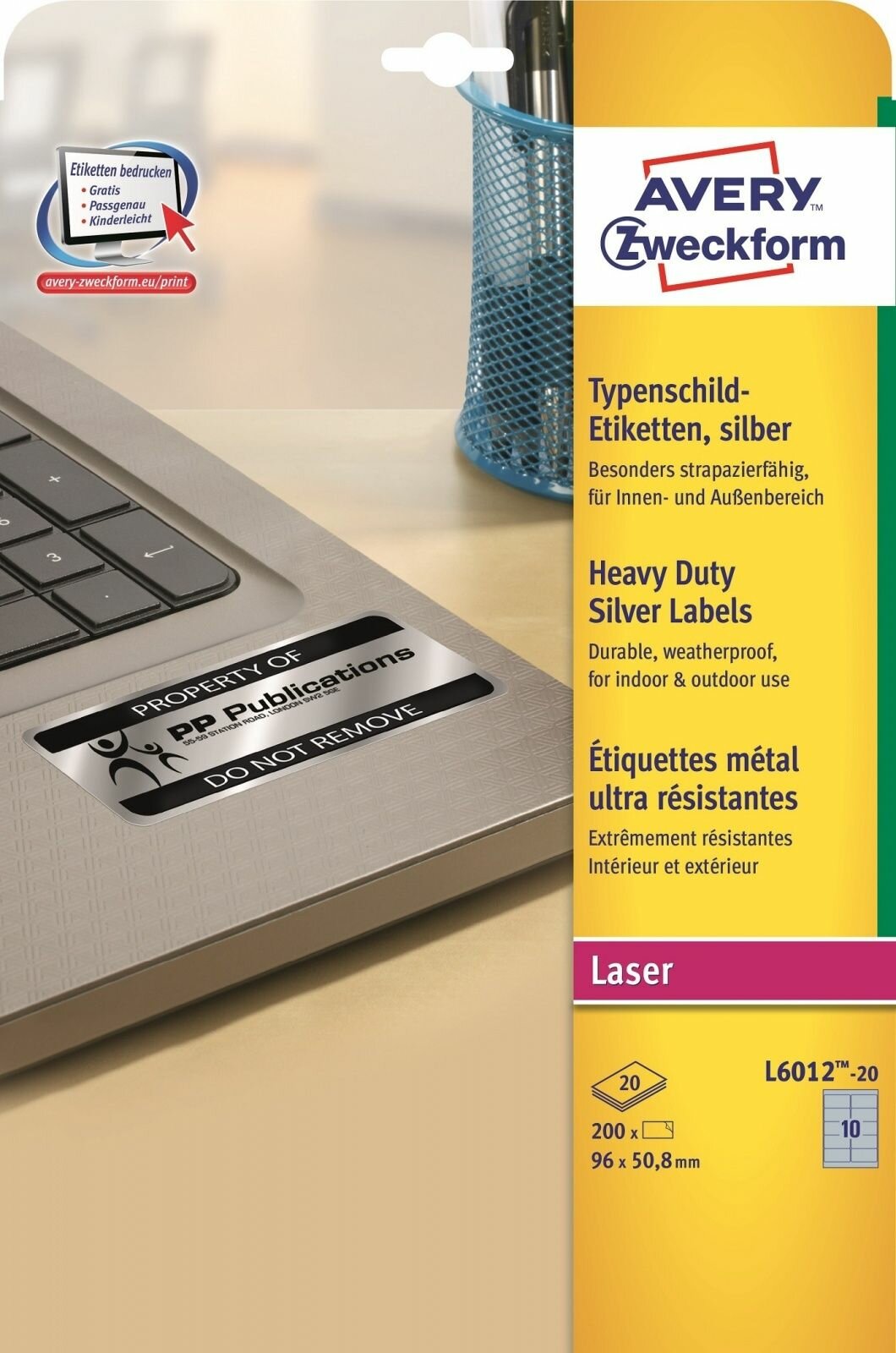 Этикетки самоклеящиеся Avery Zweckform L6012-20 Серебристые, 96x50,8 мм, 200 штук