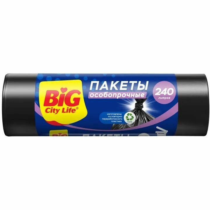 Пакеты для мусора BIG CITY LIFE LD особопрочные, 240 л, 5 шт черные