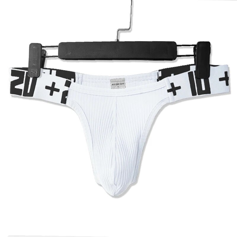 Мужские хлопковые трусы-танга с большим мешочком, нижнее белье, женские стринги, дышащие трусики-танга с Т-образной спинкой Белый, XL, White