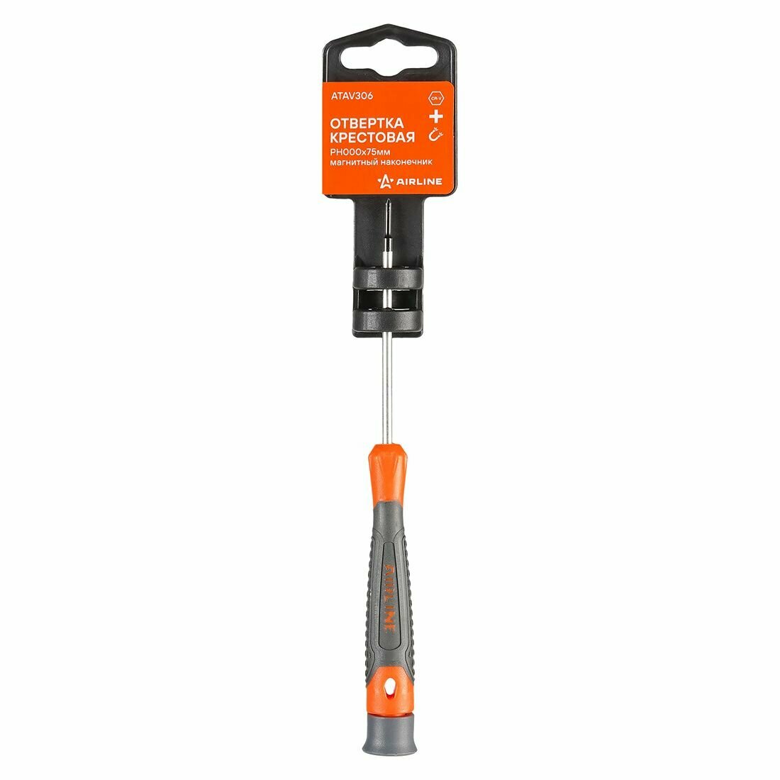 Отвертка крестовая PH000x75мм, магнитный наконечник, пласт. подвес (ATAV306)