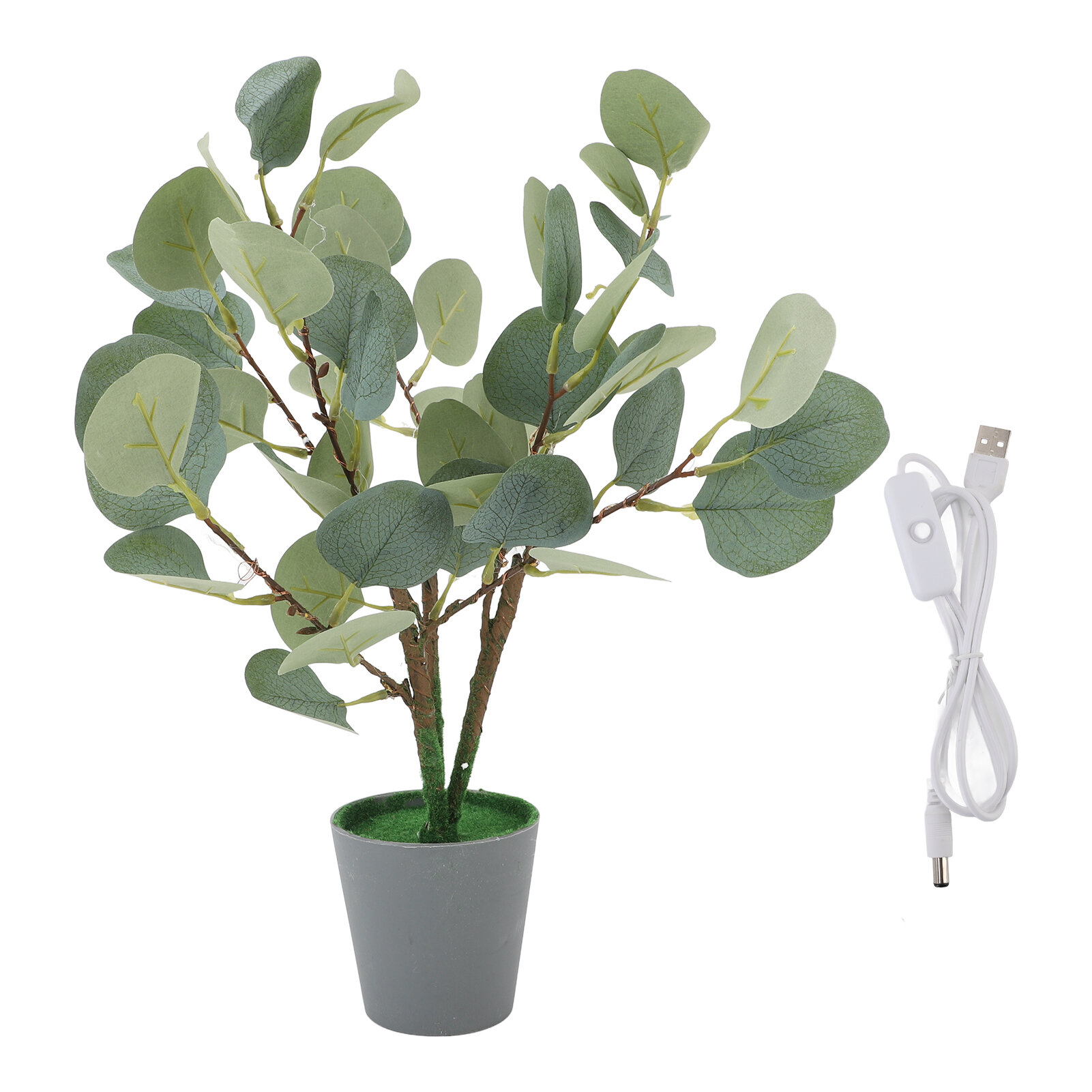 Искусственная освещенная столешница эвкалиптовая дерево USB с питанием светодиодного изделия из горшка с огнями для офисного внутреннего украшения