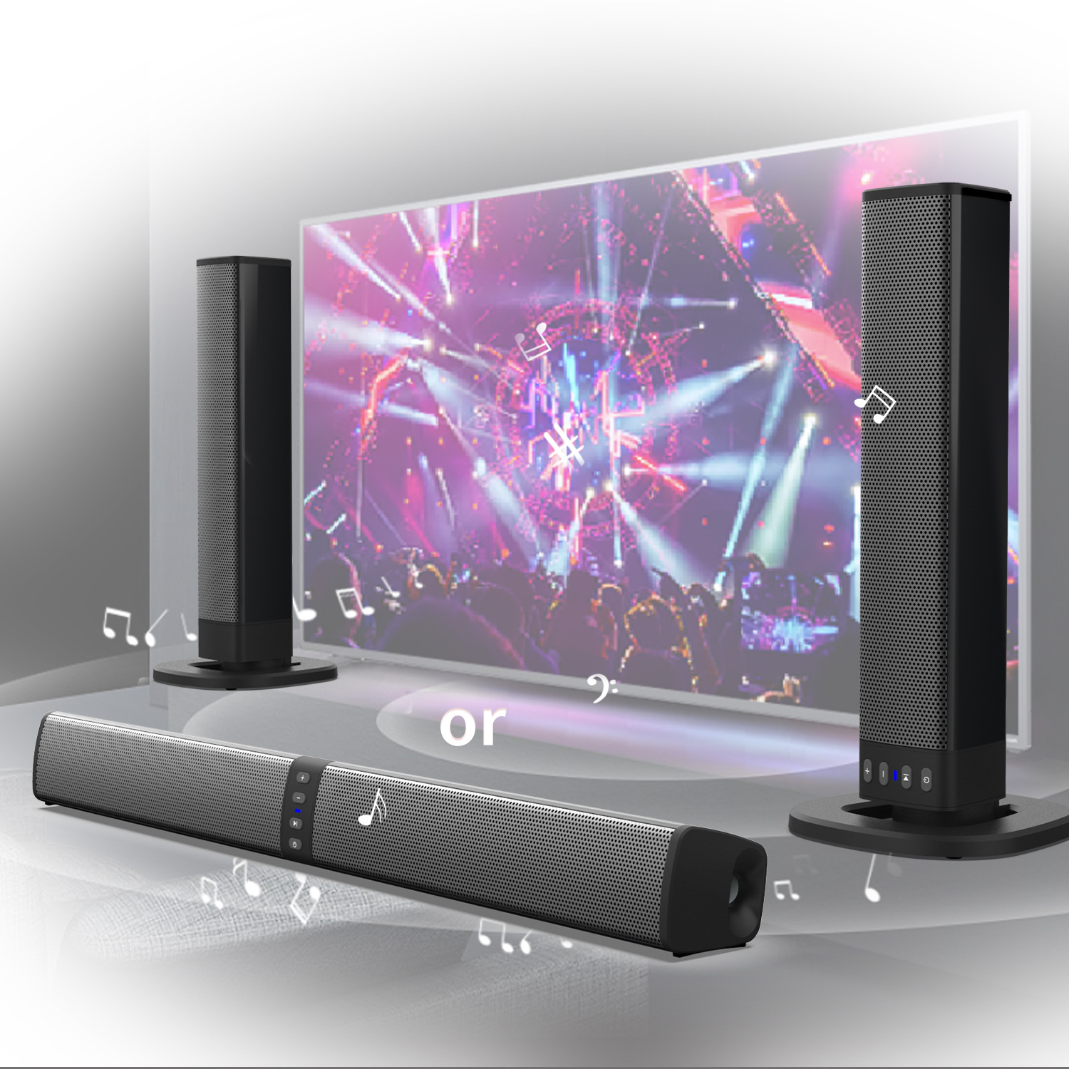 Саундбар Bluetooth 2-в-1 с USB, AUX, FM, Type-C, для телевизора и компьютера, трансформируемые колонки, объёмный звук