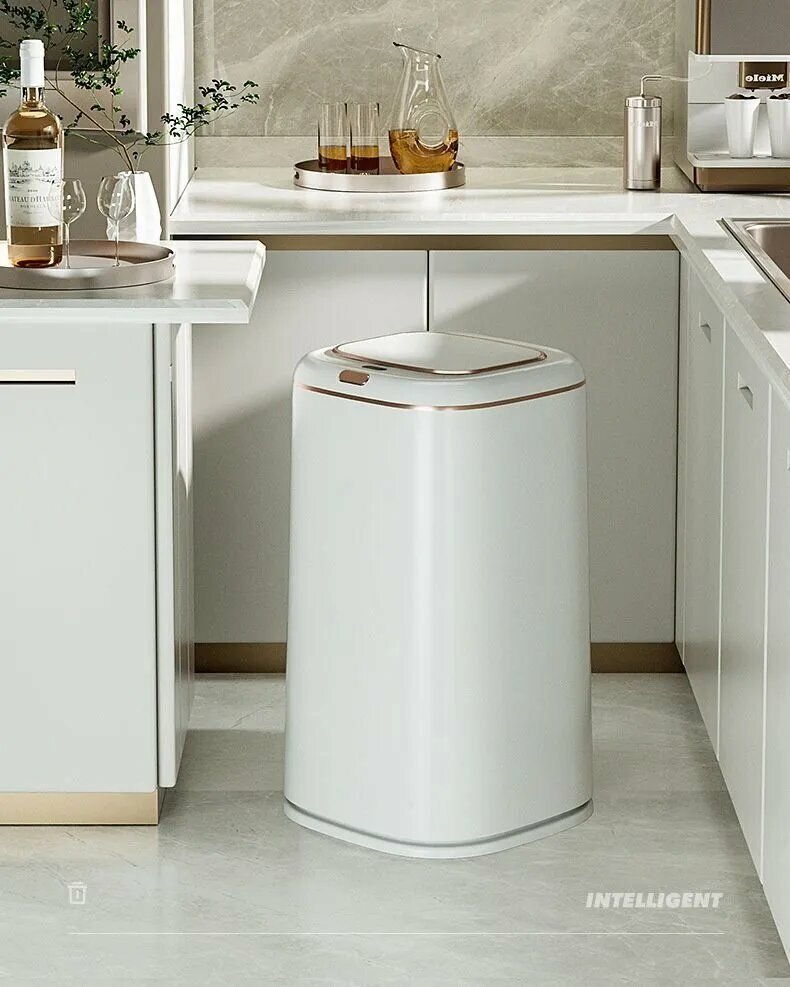 Мусорное ведро "EKO Sensor", 40л, платиновое, сенсорное, белое