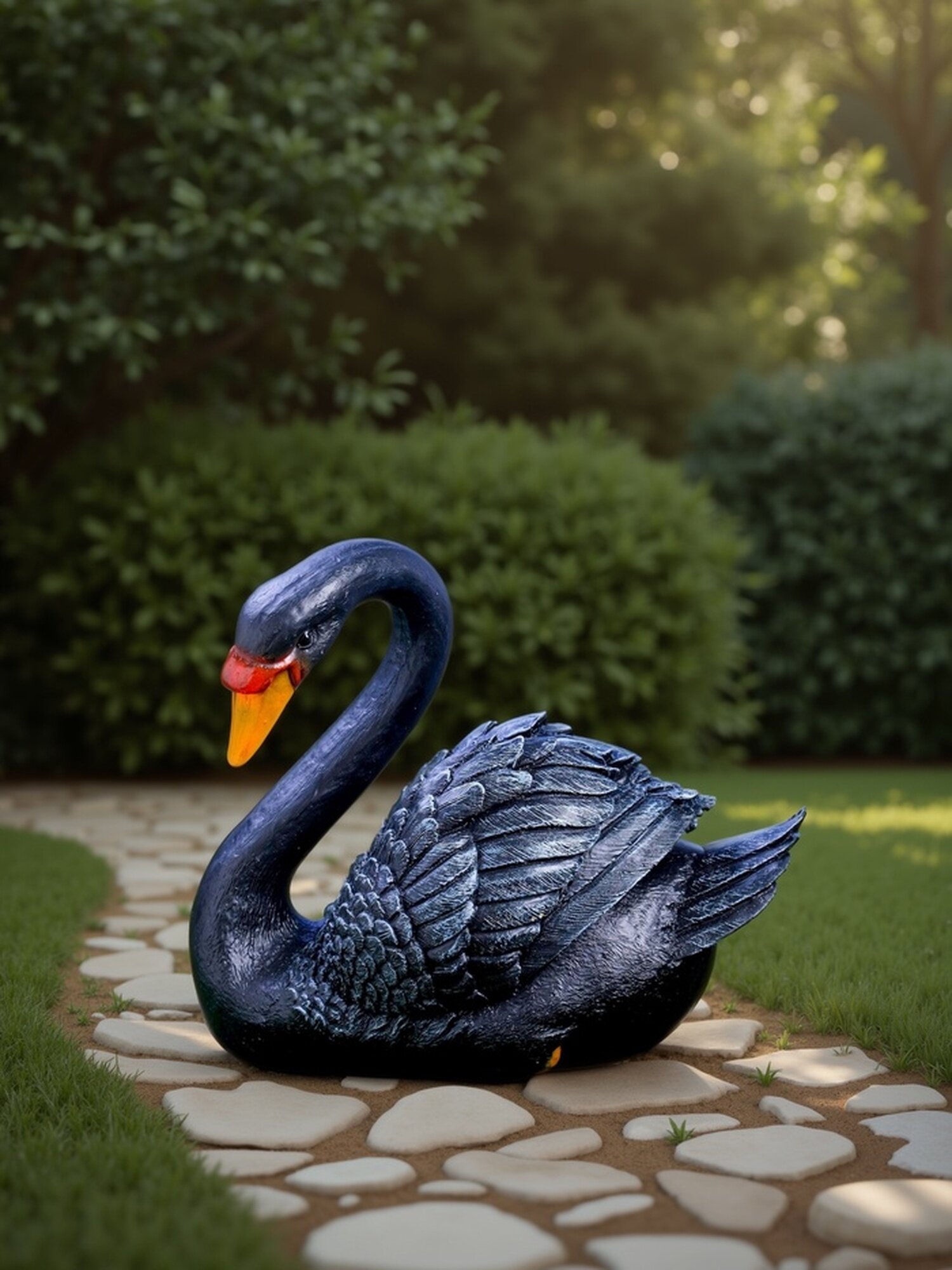 Садовая фигура Хорошие сувениры "Лебедь", полистоун, черная, 34 см