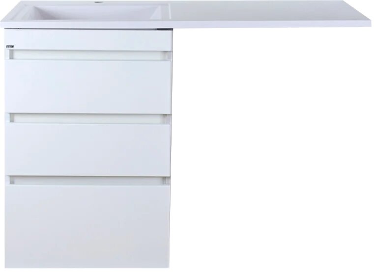 Тумба под раковину без столешницы Misty Фостер 55 напольная, с ножками, белая, глянцевая, из МДФ, тумба для ванной, с ящиками