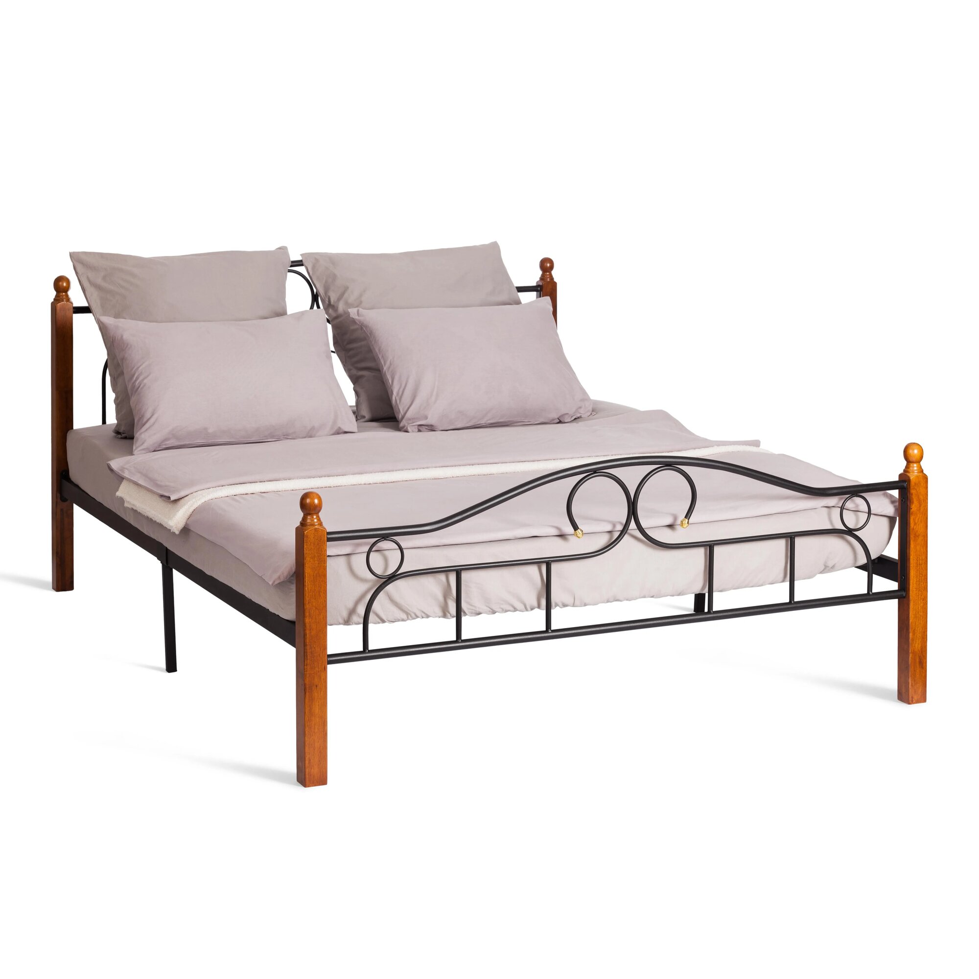 Кровать двуспальная TetChair АТ-808 QUEEN 160х200 Черный/Красный дуб 4060580401