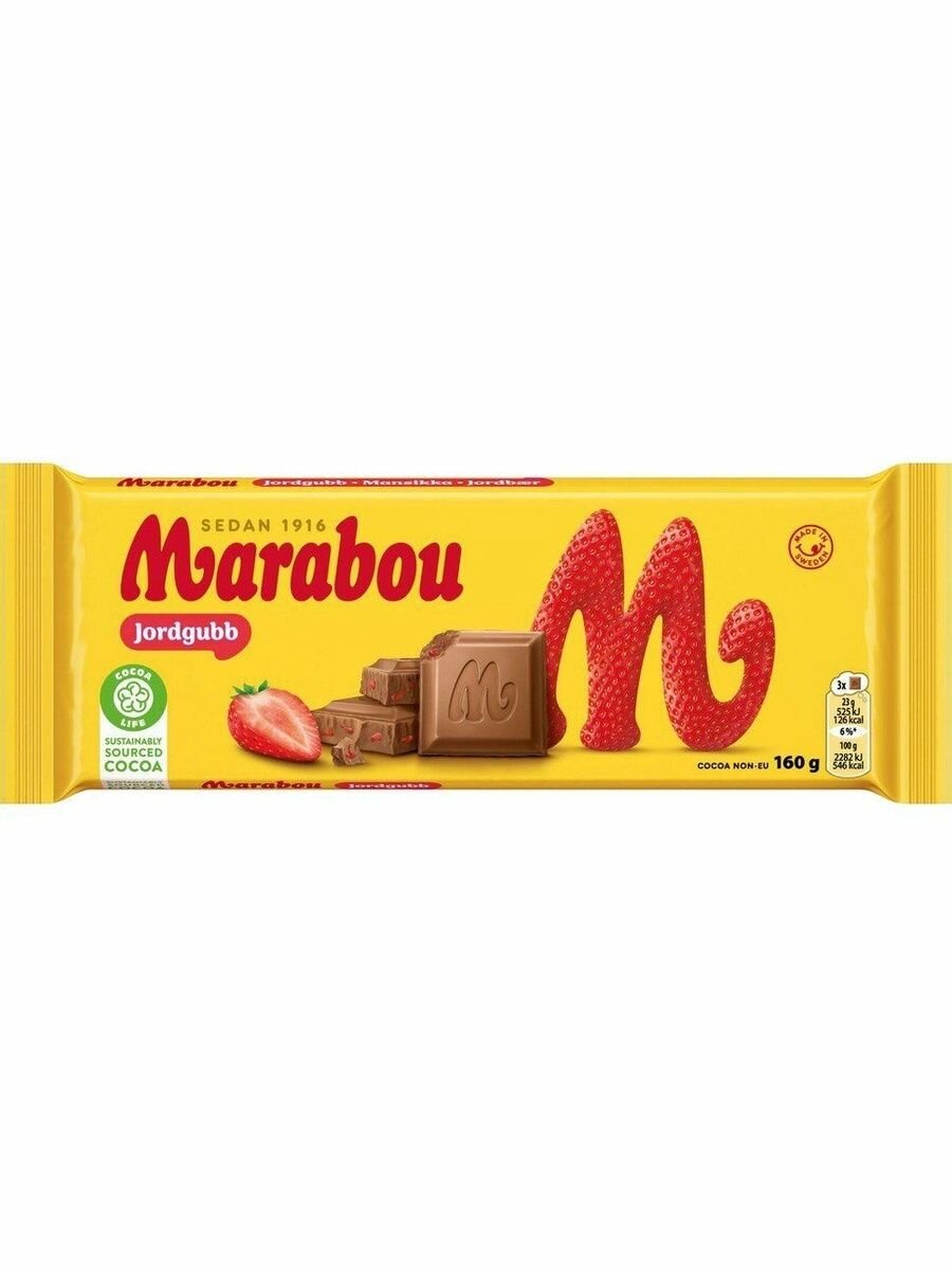 Шоколад Marabou Jordgubb с кусочками клубники, молочный 160 гр.(Швеция)