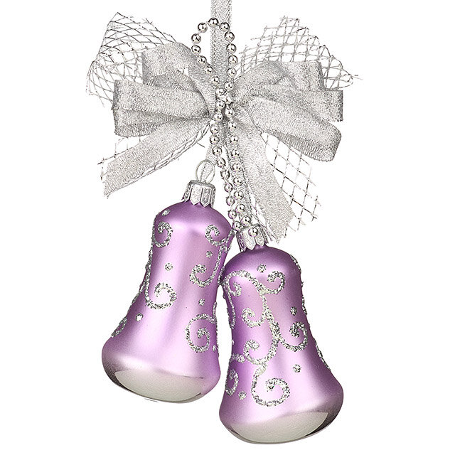 Стеклянное елочное украшение Колокольчики Дуэт 18 см сиреневые, подвеска, Фабрика Елочка, С828-сирен