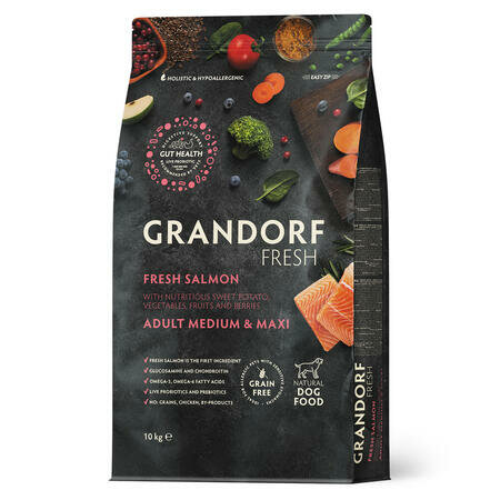 GRANDORF Fresh Dog Adult MED&MAXI Salmon&Sweet Potato 10 кг сухой корм для собак средних и крупных пород свежее филе лосося с бататом