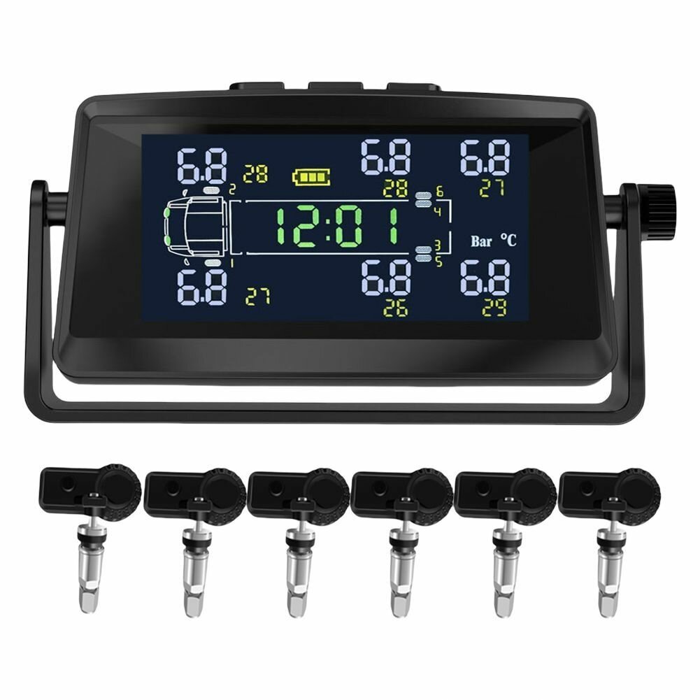 Система контроля давления в шинах, 6 датчиков, USB/Solar TPMS, внутренняя, 15 бар