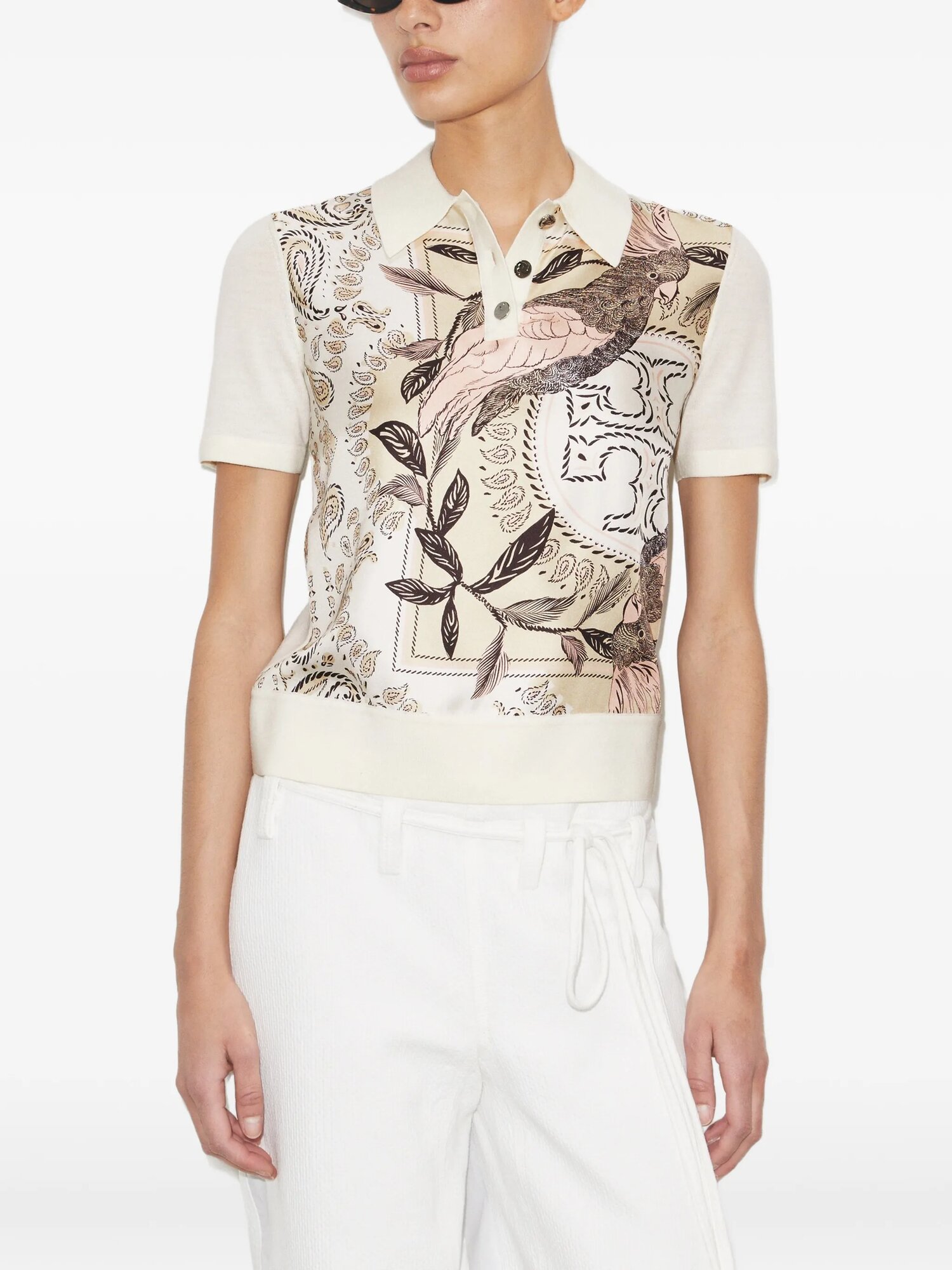 Топ Tory Burch Silk front polo, размер S, белый — фото 1