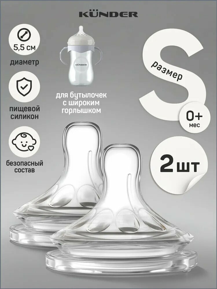 Премиумнасадка из силикона KUNDER, антиколиковый комплект 2 шт, размер S с 0