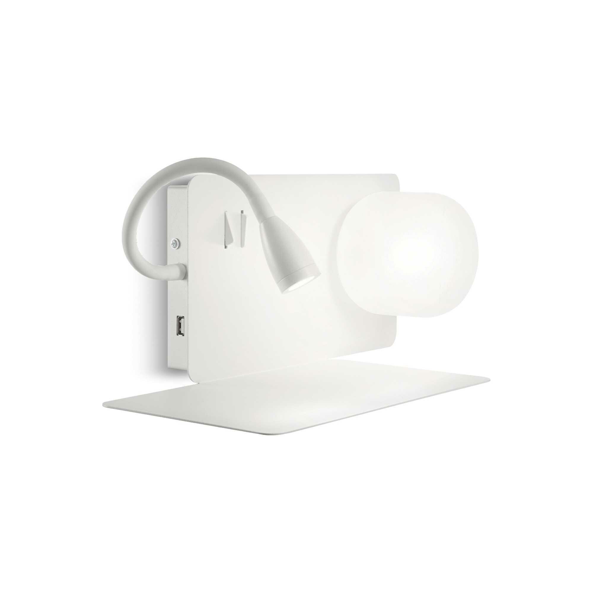Светильник настенный ideal lux Book-1 AP макс.1х28Вт/3Вт 3000К IP20 G9/LED 230В Белый Металл/Стекло Выключатель USB выход 174792.