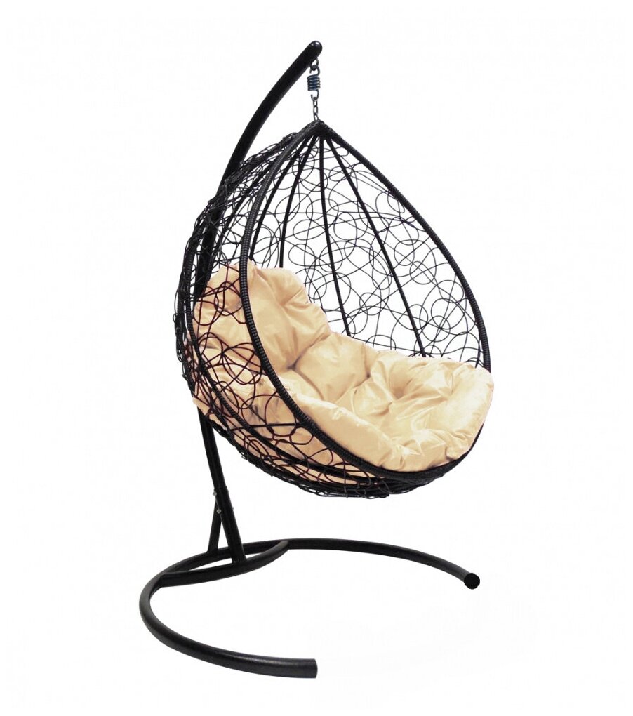 Подвесное кресло «капля» ротанг чёрный беж