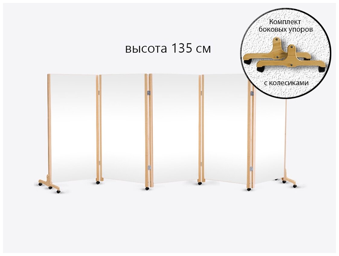 Ширма перегородка iDeaLList «Мини ЭКОномочка» полотно белое (с боковыми упорами и колесиками) 5 створок (140 х 250см)