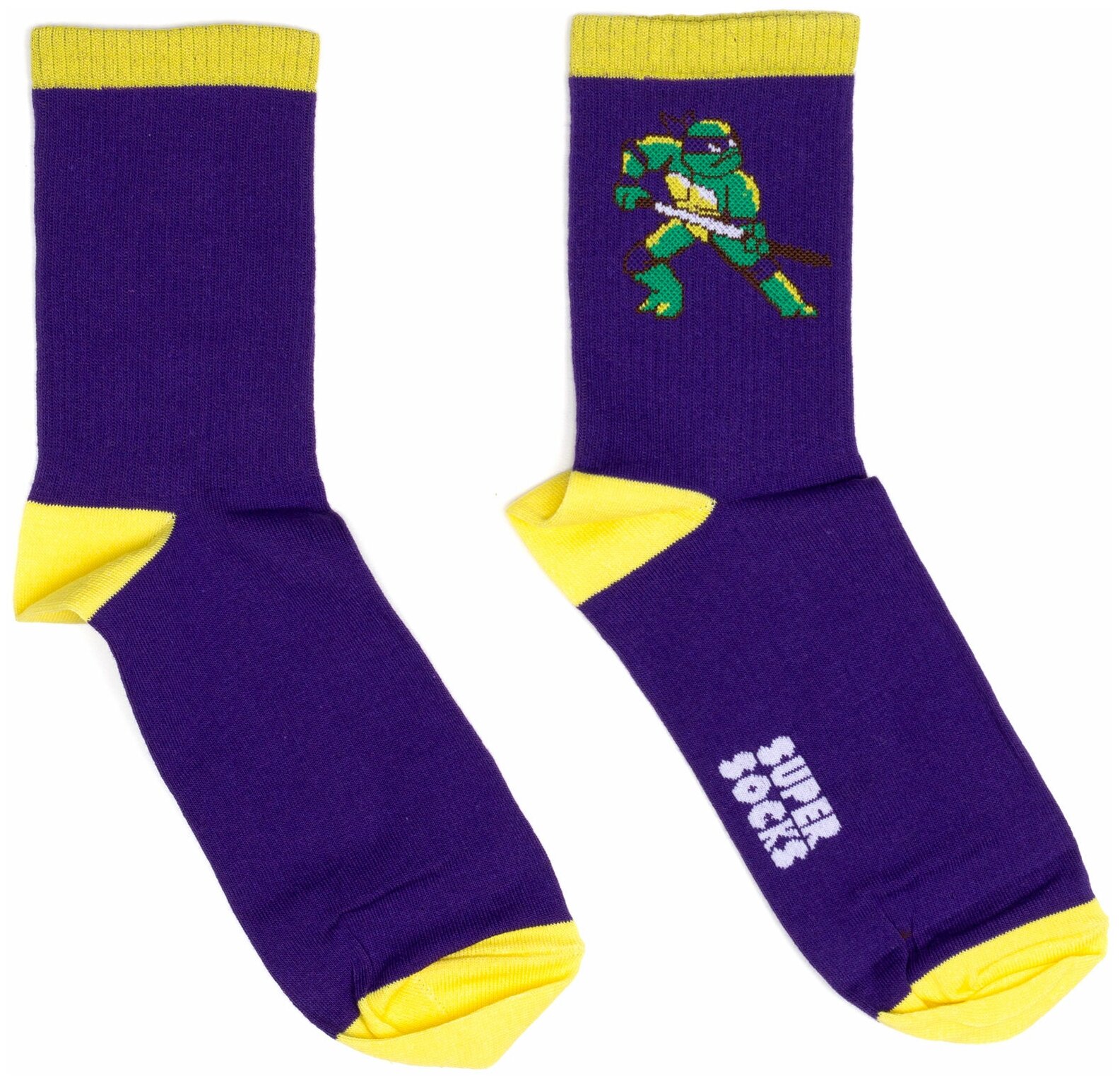 Носки Super socks Носки с черепашками ниндзя, размер 40-45, желтый, зеленый, фиолетовый — фото 1
